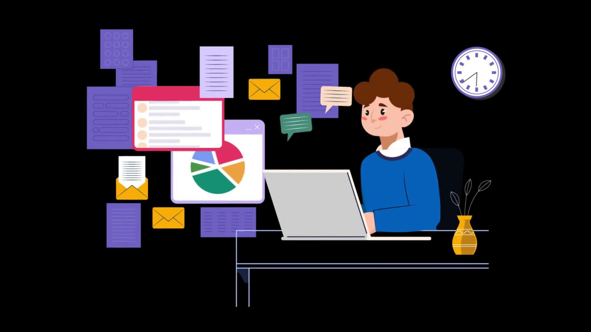 Office Employee Man Working At His Desk • Motion Graphics Template ...